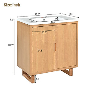 Merax 30" Bathroom Vanity Set, Combo Stand Storage Cabinet and Square Resin Sink Top, Natural