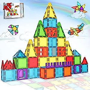 GEPER 32PCS Magnetic Tiles, Beginner Set Toddler Toys Girls & Boys, Magnetic Building Blocks Toys for 3+ Year Old, Ideal Gift STEM Toys, Montessori Learning Sensory Magnet Tiles for Kids 3-4 Birthday