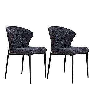 kevinplus Dining Chair Set of 2, Modern Kitchen Side Chair Accent Chair with Metal Legs, Fabric Upholstered Dining Room Living Room Dinner Kitchen Chair, Curved Backrest, Dark Grey