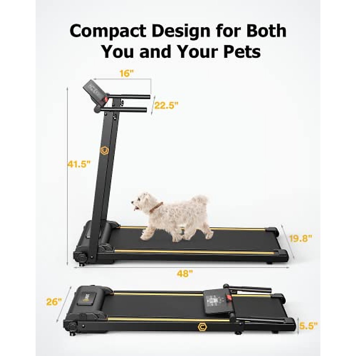 UREVO Folding Treadmill, 2.25HP Treadmills for Home with 12 HIIT Modes, Compact Mini Treadmill for Home Office, Space Saving Small Treadmill with Large Running Area, LCD Display, Easy to Fold (Black)