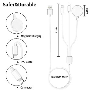3 in 1 Charger Cable for Apple Watch/iPhone/Airpods, Wireless Watch Charger Compatible with Apple Watch Series 7,6,5,4,3,2,1 and iPhone 13,12,11,Pro,Max,XR,XS,XSX & Pad Series