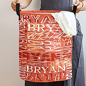 Custom Laundry Basket Personalized Collapsible Laundry Hamper with Name Customized Dirty Clothes Storage Basket with Handle for Bedroom (Name Orange)
