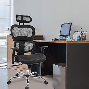 Ergonomic Office Chair, High Back Mesh Chair Computer Desk Chair with Lumbar Support and 3D Adjustable Headrest and Armrests for Home Office, Conference Room, Reception Room, Gaming Room (Dark Black)