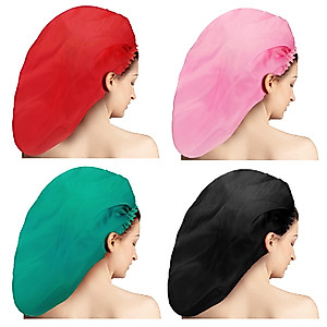 4 Pieces Jumbo Shower Caps for Braids, Extra Large Shower Caps, Long Shower Cap for Braids, Braid Bonnets Waterproof Hats Oversize Bath Caps for Women(Blank Pattern,Bright Colors)