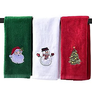 Christmas Hand Towels for Bathroom 16 x 25 inch, 3 Pack Embroidery Design 100% Cotton Super Soft and Absorbent Dish Towels , for Holiday, Kitchen, Drying, Cleaning Gift