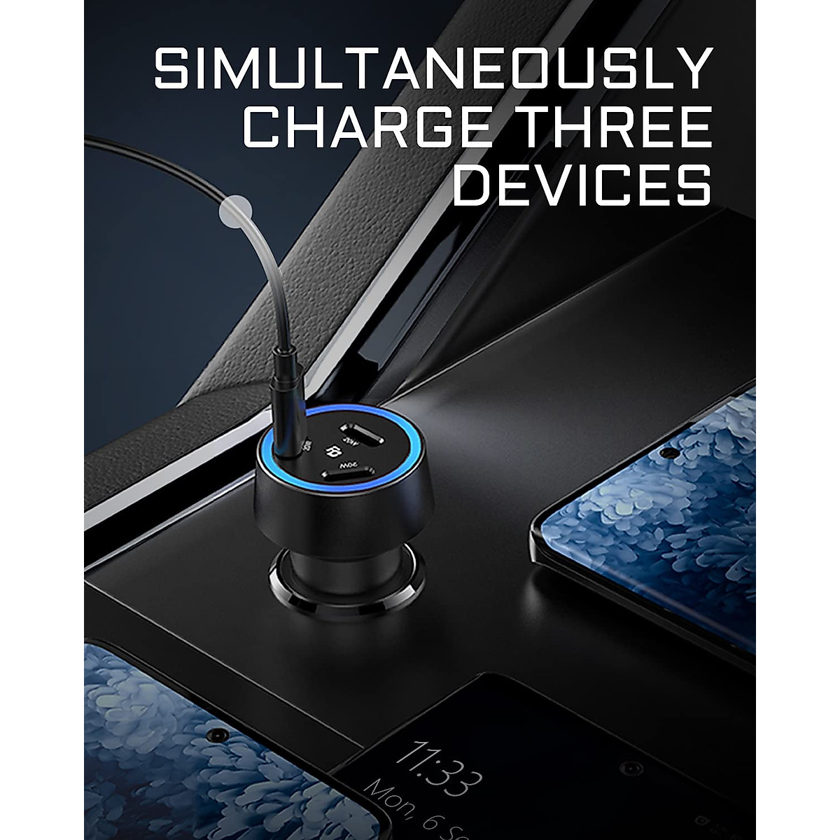 USB C Car Charger, Aergiatech 60W(20W Each) PD 3.0 Fast Car Charger Adapter 3-Port, Type C Car Charger Compatible with iPhone 13/13 Pro/12/12 Pro/11/X/SE, Galaxy S21/S20/Note20, iPad,Black