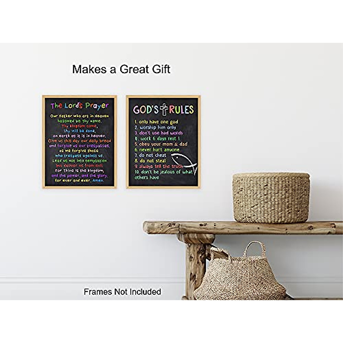 Lords Prayer Wall Decor - Ten Commandments Wall Decor - Religious Decor - Christian Wall Art - Kids, Boys Room, Girls Bedroom, Toddler Room, Nursery - Catholic Gifts - Blessed Inspirational Scripture