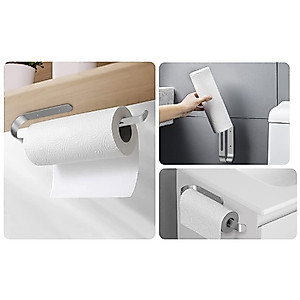 Paper Towel Holder, Hurran Adhesive Paper Towel Holder Sliver Under Cabinet, Countertop, Self-Adhesive Hanging or Drilling Wall Mounted Paper Towels Rolls Holder for Bathroom Kitchen