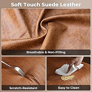 ovios Office Chair, Mid Century Modern Chair with Lumbar Support, Ergonomic High Back Suede Leather Executive Chair with Swivel Rolling Wheels, Brown