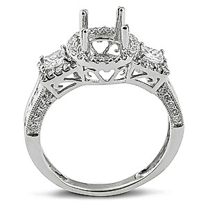 Dazzlingrock Collection 1.20 Carat (Ctw) 14k Round & Princess Diamond Women Bridal Semi Mount Engagement Ring (No Center Stone), White Gold, Size 7.5