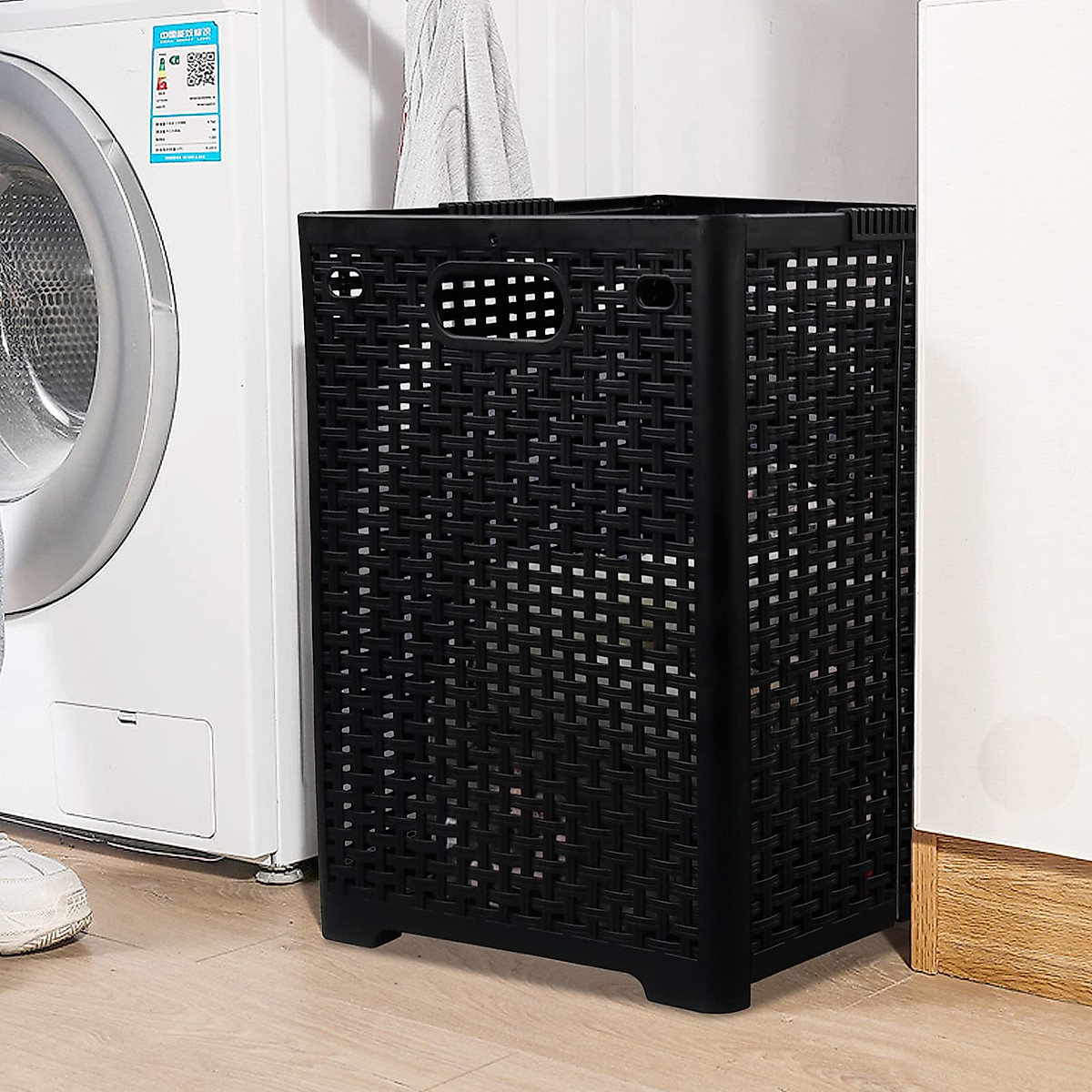 Ucake 42 L Plastic Storage Basket, Folding Laundry Hamper, Black, 2 Packs