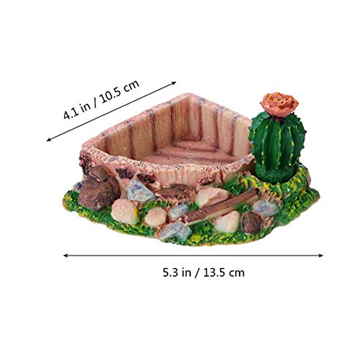POPETPOP Reptile Resin Corner Water Dish - Reptile Corner Bowl for Tortoise Lizard Bearded Dragon Frog Leopard Gecko Snake Chameleon - Cactus