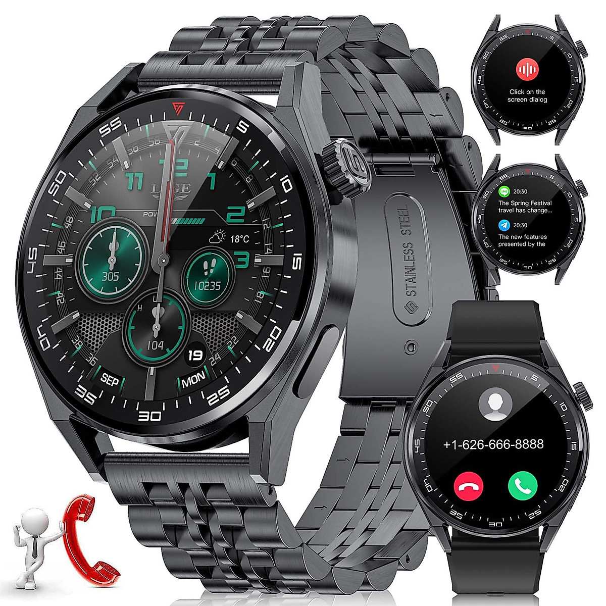 Smart Watches for Men (Answer/Make Calls),1.39'' HD Touchscreen,100 Sports Modes,IP68 Waterproof Smartwatch with Blood Pressure/Heart Rate Monitor/Blood Oxygen for Android and iOS Black