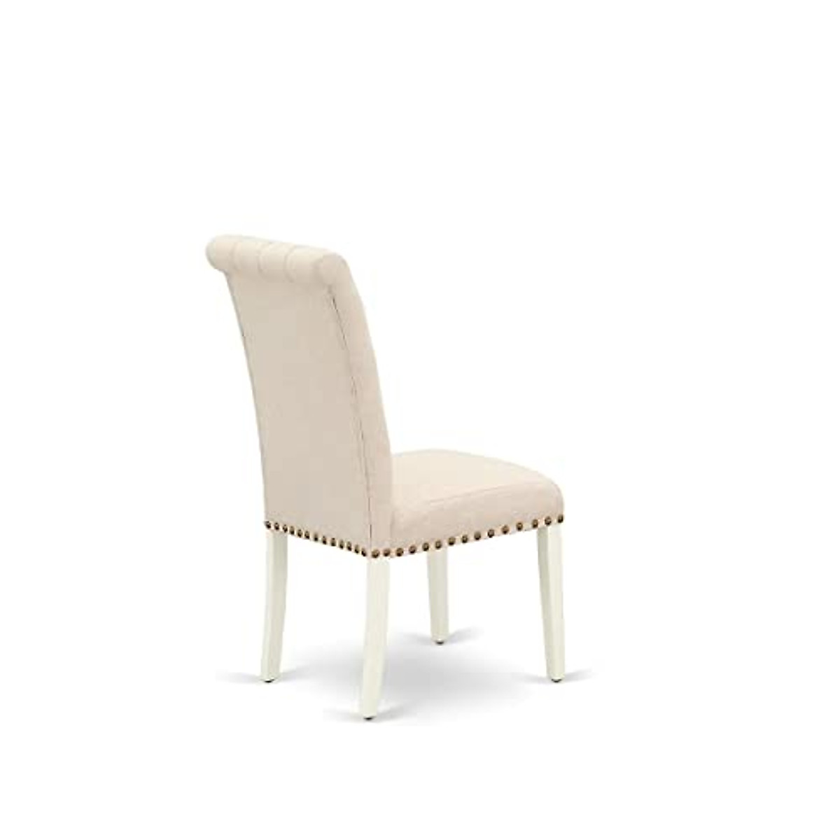 East West Furniture BOBR3-WHI-02 3 Piece Modern Dining Table Set Contains a Round Kitchen Table and 2 Light Beige Linen Fabric Parson Dining Room Chairs, 42x42 Inch, Linen White