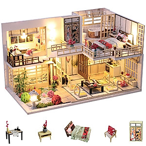 Flever Dollhouse Miniature DIY House Kit with Japanese Style, Creative Room with Furniture for Romantic Valentine's Gift (Quiet and Elegant Residence)
