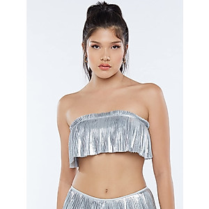 Savage X Fenty, Women's, Pleated Lamé Bandeau Bralette, Spaced Out Metallic Silver, XL