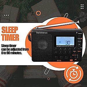 Retekess V115 Digital Radio AM FM, Portable Shortwave Radios, Rechargeable Radio Digital Tuner and Presets, Support Micro SD and AUX Record, Bass Speaker