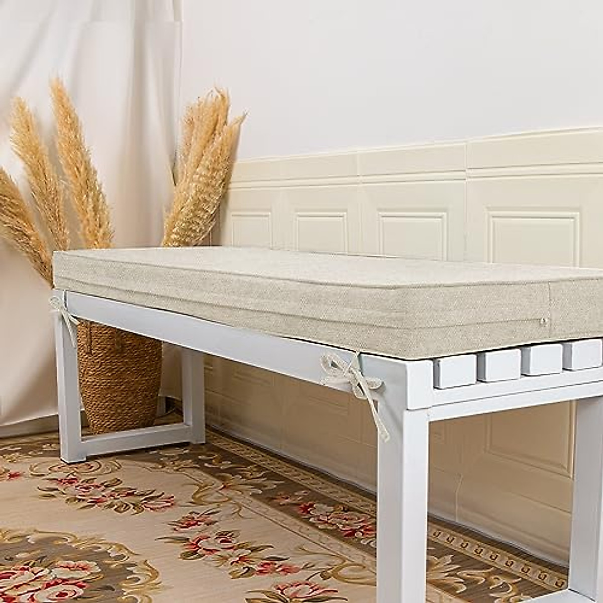ROFIELTY Bench Cushion Double Piping Bench Cushions for Indoor Furniture with Adjustable Straps Window Seat Cushions Indoor Piano Bench Cushions (45x18x3, Cream Color)