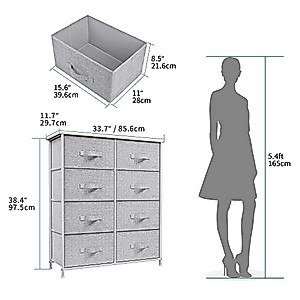 YITAHOME Storage Tower with 8 Drawers - Fabric Dresser with Large Capacity, Organizer Unit for Bedroom, Living Room & Closets - Sturdy Steel Frame, Easy Pull Fabric Bins & Wooden Top (Light Grey)