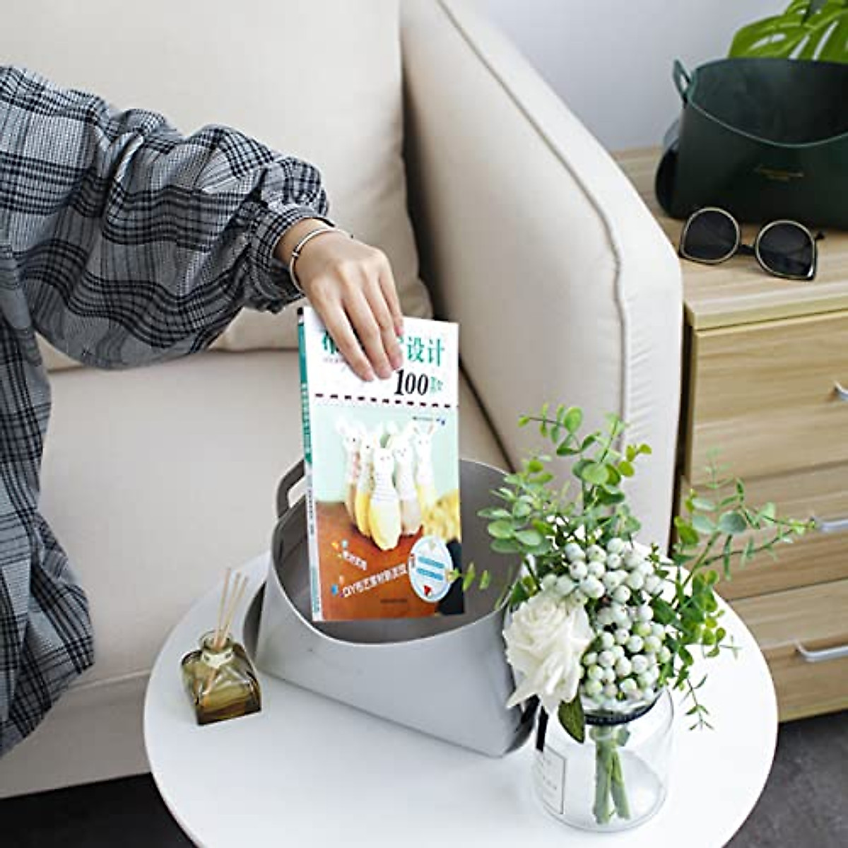 Cabilock Box Handle Flowers Basket Room Leather Desk for Wallet Storage Coin Decoration Baskets Fruits Small Cube Toys Bedside Jewelry Grey Collapsible Living Assembled Organizer Holder