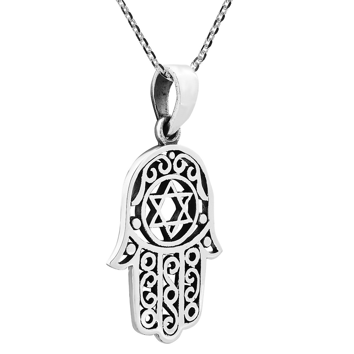 AeraVida Hamsa or Hand of God with the Star of David .925 Sterling Silver Pendant Necklace | Jewish Star of David in Hamsa Hand Pendant | Jewelry Gift