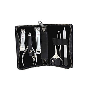Seki Edge Craftsman Luxury Mens Grooming Kit (SS-3103) - 6 Piece Premium Manicure & Pedicure Nail Kit with Nail Clippers, Nail Nipper, Nose Scissors, Nail File, & Tweezers in Travel Case