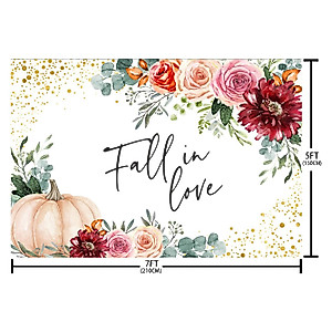 Sendy 7x5ft Fall in Love Backdrop Autumn Pumpkin Flowers Photography Background Wedding Anniversary Love Engagement Bridal Shower Party Decorations Banner Photo Props