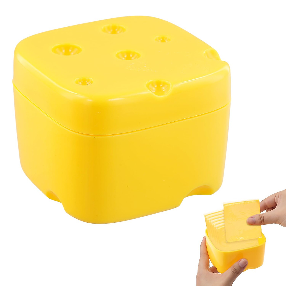 PEUTIER Sliced Cheese Storage Container, 3.54x3.54x2.76 Inch Cheese Container for Refrigerator Upper and Lower Lid Design Cheese Saver Butter Cheese Food Storage Box for Kitchen Fridge