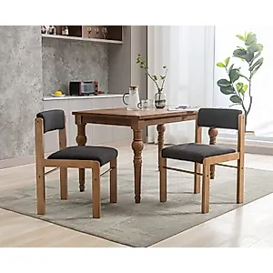 Shunzhi Mid Century Modern Dining Chairs Set of 2 Upholstered Linen Dining Room Chairs with Adjustable Back Wooden Farmhouse Side Chairs for Living Room/Dining Room,Charcoal Black