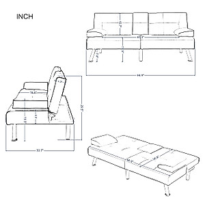 Futon Sofa Convertible Sleeper Couch Bed Daybed Loveseat,Faux Leather Folding Recliner with 2 Cup Holders,Removable Soft Pillow-Top Armrest,3 Angles for Living Room Small Place