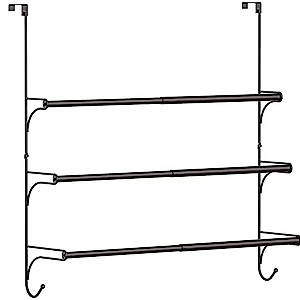 Skycarper Adjustable Over The Door Triple Towel Rack with Double Hooks,Bronze