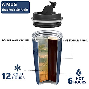 Coffee Mug, Coffee Tumblers with Straws and Straw Brushes, Travel Coffee Mug with Leakproof Lids for Keeping Hot and Cold Water Coffee and Tea,Travel Cups In Travel Office Camping (Navy Blue, 17OZ)