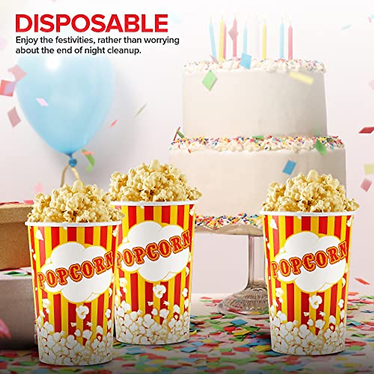 64 Oz Disposable Popcorn Buckets for Movie Nights