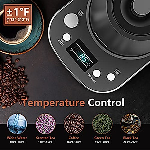 Nicebay Electric Gooseneck Kettle, Electric Kettle with Heating Base with Buttons and LED Display, Pure Stainless Steel Inner Electric Tea Kettle, 1200W Fast Heating, Pour Over Coffee Kettle, 0.8L