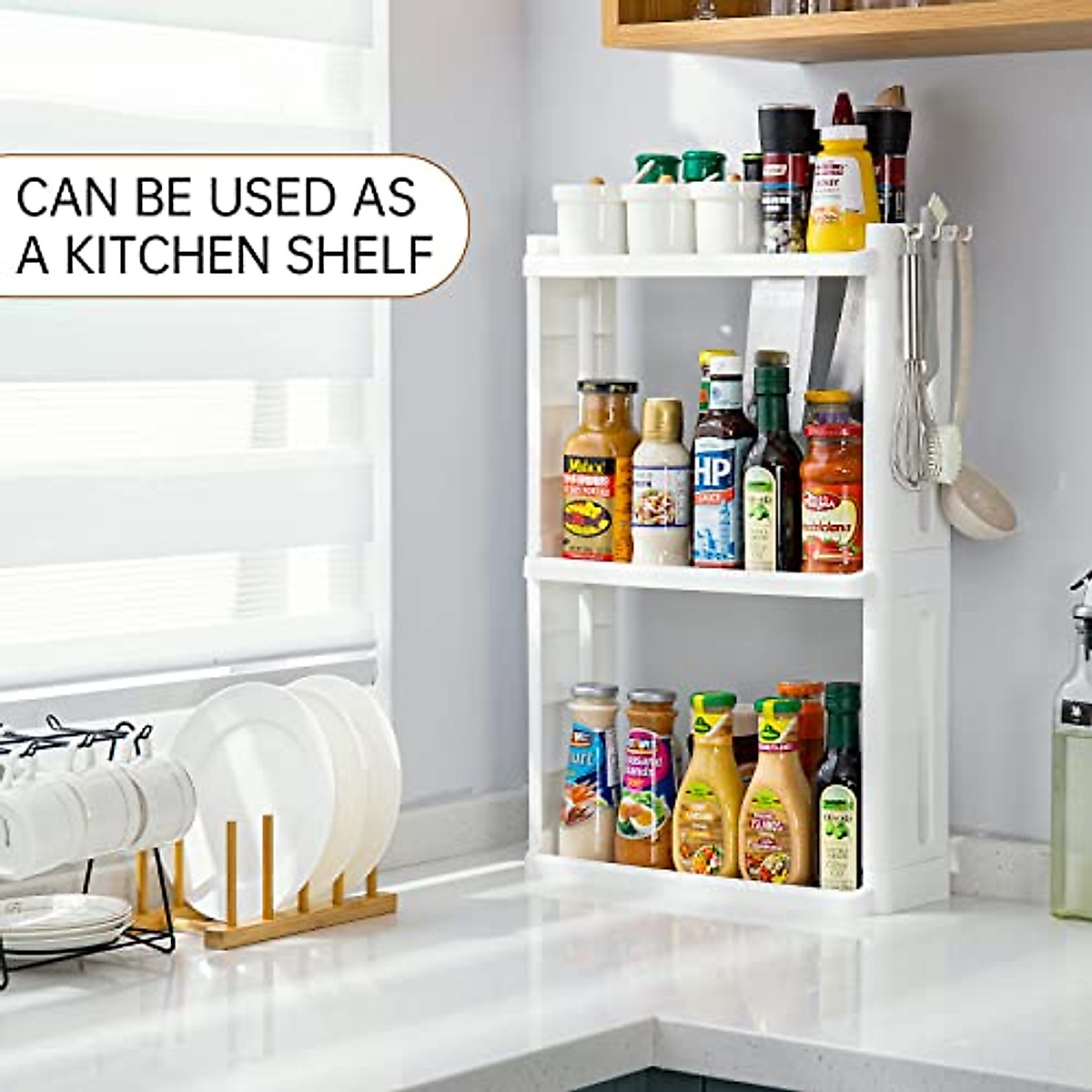 HAIXIN Slim Rolling Storage Cart, 3 Tier Bathroom Organizer Mobile Shelving Unit, Mobile Shelving Unit Storage Rolling Utility Cart, Tower Rack for Kitchen Bathroom Laundry Dorm Narrow Places, White