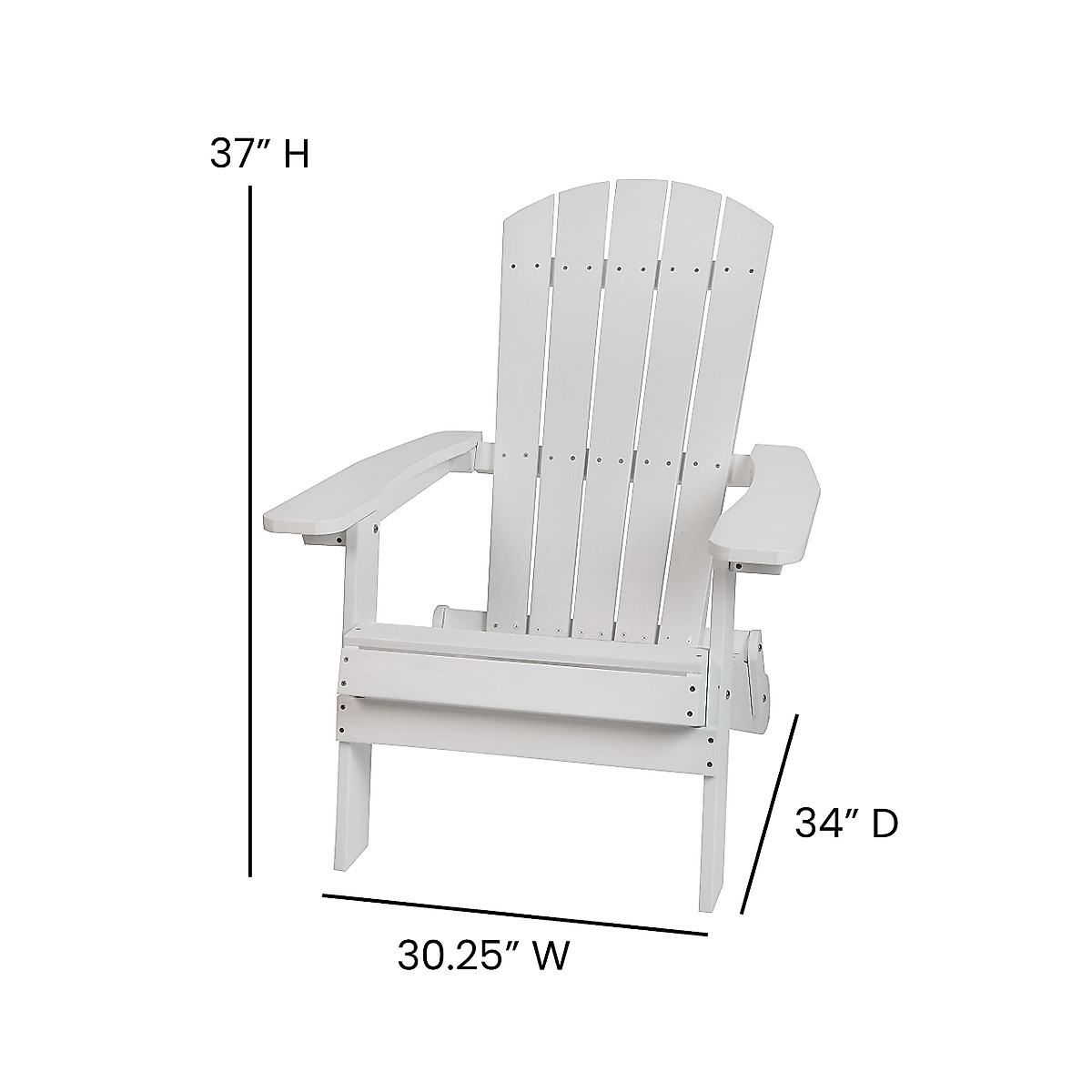 Flash Furniture Charlestown Folding Adirondack Chair - White - Poly Resin - Indoor/Outdoor - Weather Resistant - Set of 2