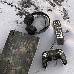 PlayVital Army Green Camouflage Full Set Skin Decal for ps5 Console Digital Edition, Sticker Vinyl Decal Cover for ps5 Controller & Charging Station & Headset & Media Remote