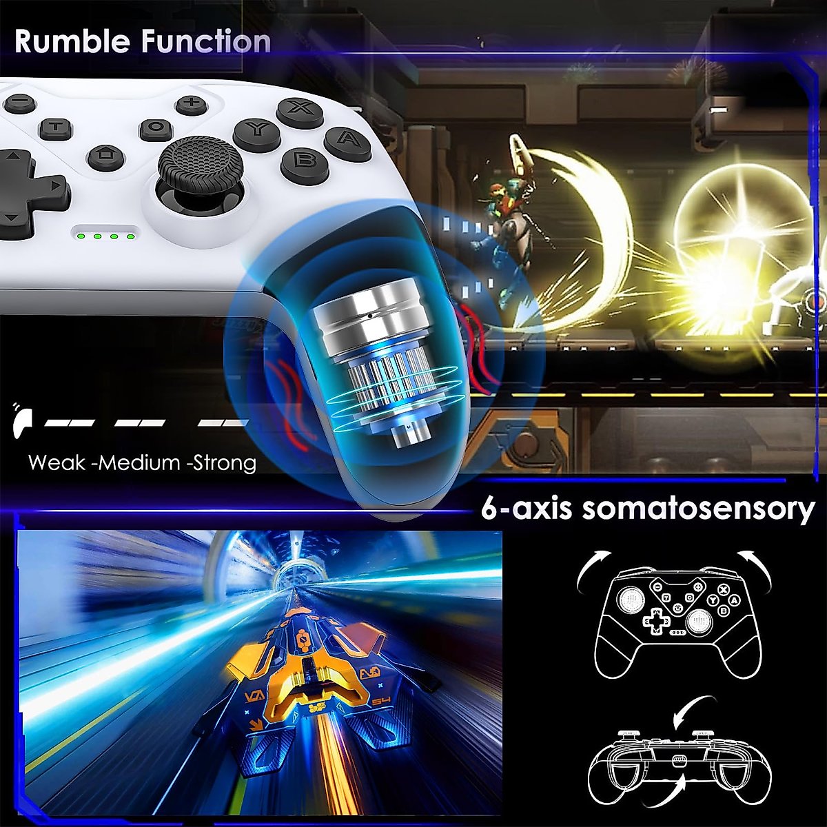 Switch Controller, Wireless Switch Controller for Switch/Switch Lite/Switch OLED, Extra Switch Controller with Paddles, Programmable Switch Remote Control with Back Buttons,Wake-up,Turbo-White