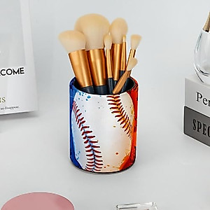 Pen Holder for Desk, Art Red and Blue Baseball Large Pencil Holder Pen Cup Decorative Desktop Organizers for Home, School, Classroom, Office