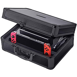 Vaultz Locking Nintendo Switch Case, Carrying Case Organizes Accessories and Protects, Combination Lock, 12.5"L x 5"H x 9.5"W, Tactical Black (VZ01112)