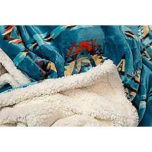 Carstens Soft Sherpa Plush Throw Blanket, Turquoise Southwest, 54" x 68" (JP528)