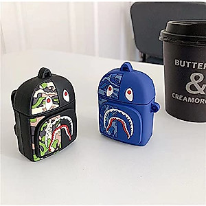 Bolod Designer Cases Made of Silicone for Airpods 1&2, Protective Cartoon Fashion Cases (Airpods 2&1, Black & Blue)