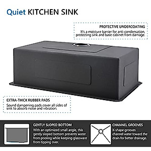 33 Black Undermount Kitchen Sink, 33x19x10 Inch 16 Gauge Black Stainless Steel Single Bowl Workstation Kitchen Sinks With Accessories BL34