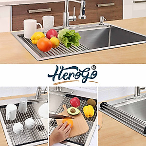 Herogo Roll Up Dish Drying Rack, Stainless Steel Over The Sink Dish Drying Rack for Kitchen Sink, Versatile Kitchen Sink Drying Rack for Kitchen Counter, 16.7” x 12”, Slide-Proof & Heat-Proof