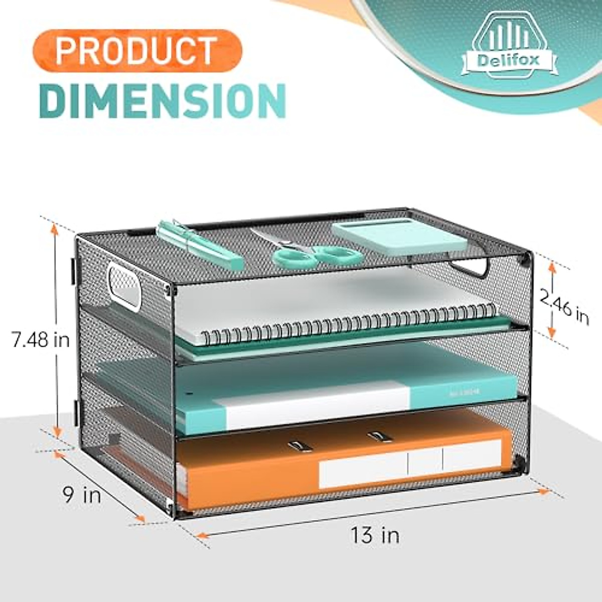 4-Tier Letter Tray Paper Organizer with Handle,Mesh File Holder Organization Document Storage for Office Home School, Black