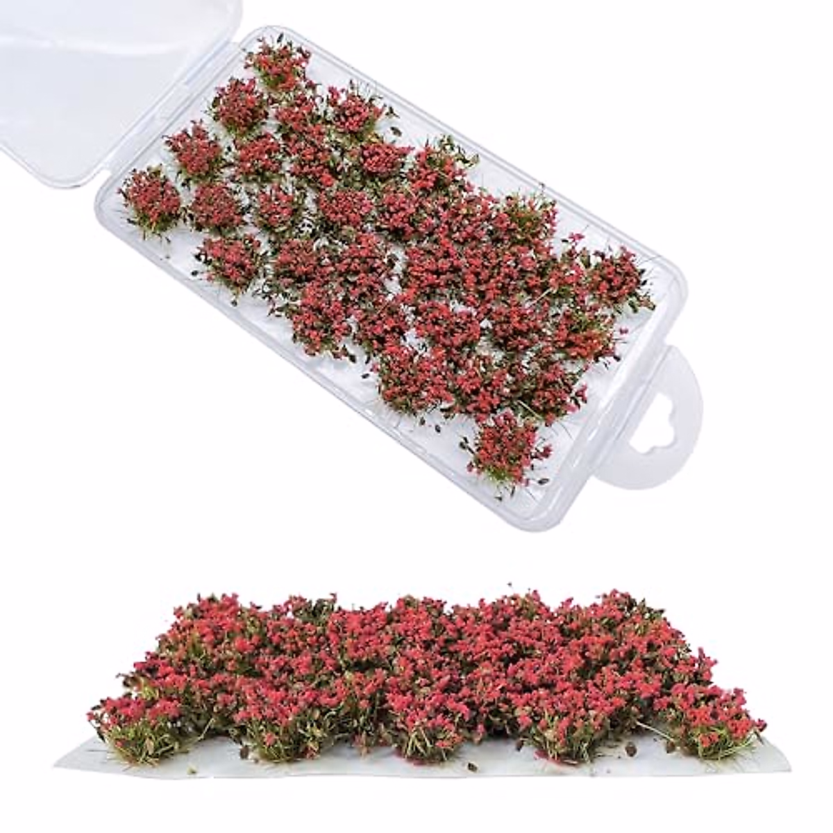 Woohome 32 PCS Static Grass Tuft Model Grass Tufts Railway Artificial Grass Red Bushy Tuft Flower Cluster Vegetation Groups for DIY Architecture Building Model Train Landscape Railroad Scenery