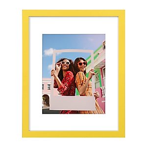 Vittanly 11x14 Picture Frame, Engineered Wood with Shatter Resistant Plexiglass, Display Pictures 8x10 with Mat or 11x14 without Mat, Photo Frame for Wall or Table Top Display, Yellow, 1 Pack
