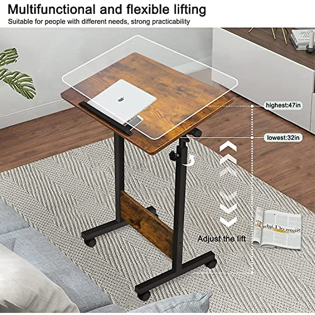 KOUPA Height Adjustable Mobile Standing Desk 16×24 in,360° Flip Desk Stand Desk Home Office Table Standing Desk for Small Space Offices,Easy to Assemble(Adjustable Height: 32in-47in)