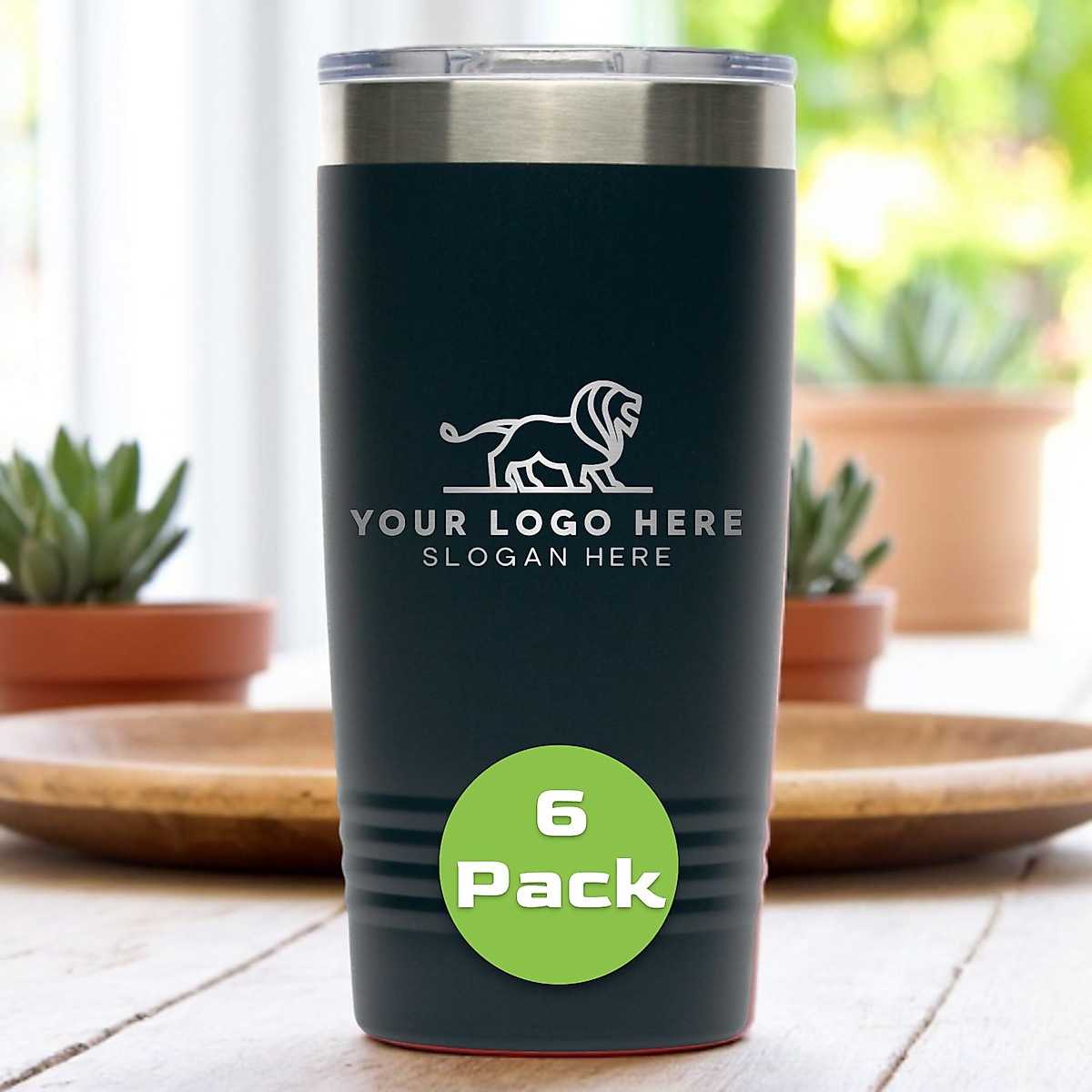 20oz Stainless Steel Tumbler - Upload Your Logo, Custom Engraved, Double Wall Vacuum Insulated Travel Mug, Ideal for Corporate Gifts, Events, and Sports Teams (6 Pack)