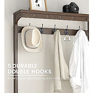 SEIRIONE 5-Tier Coat and Shoe Rack for Entryway Organizer, Freestanding Hall Tree, Mudroom Storage Organization Furniture, 5 Hanger Hooks, Upper Shelf, Solid Bamboo, Stylish Appearance